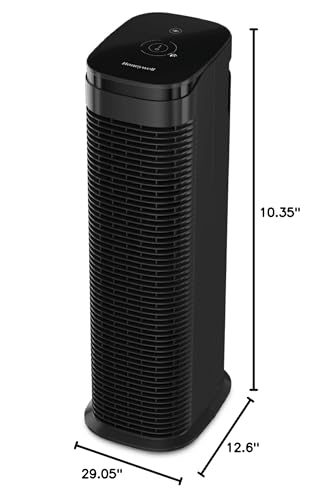 Honeywell AllergenPlus Series Compact HEPA Air Purifier Tower, Allergen Reducer for Large Rooms (200 sq ft), Black - Wildfire/Smoke, Pollen, Pollen, Pet Dander & Dust Air Purifier, HPA175