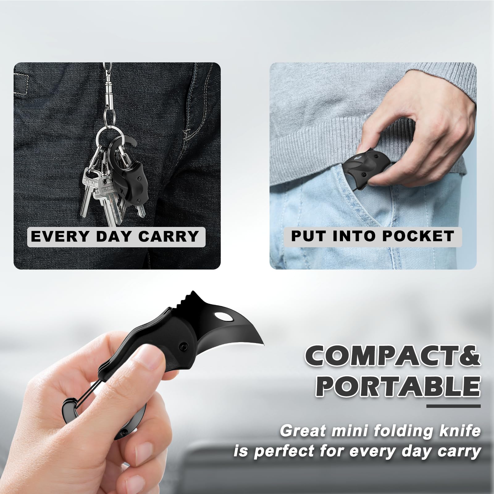 CIZPIROK Mini Pocket Knife Keychain Knife Cute Box Cutter - 3.9 Inch EDC Small Folding Knife, Stocking Stuffers Gifts for Men and Women (Light Black)