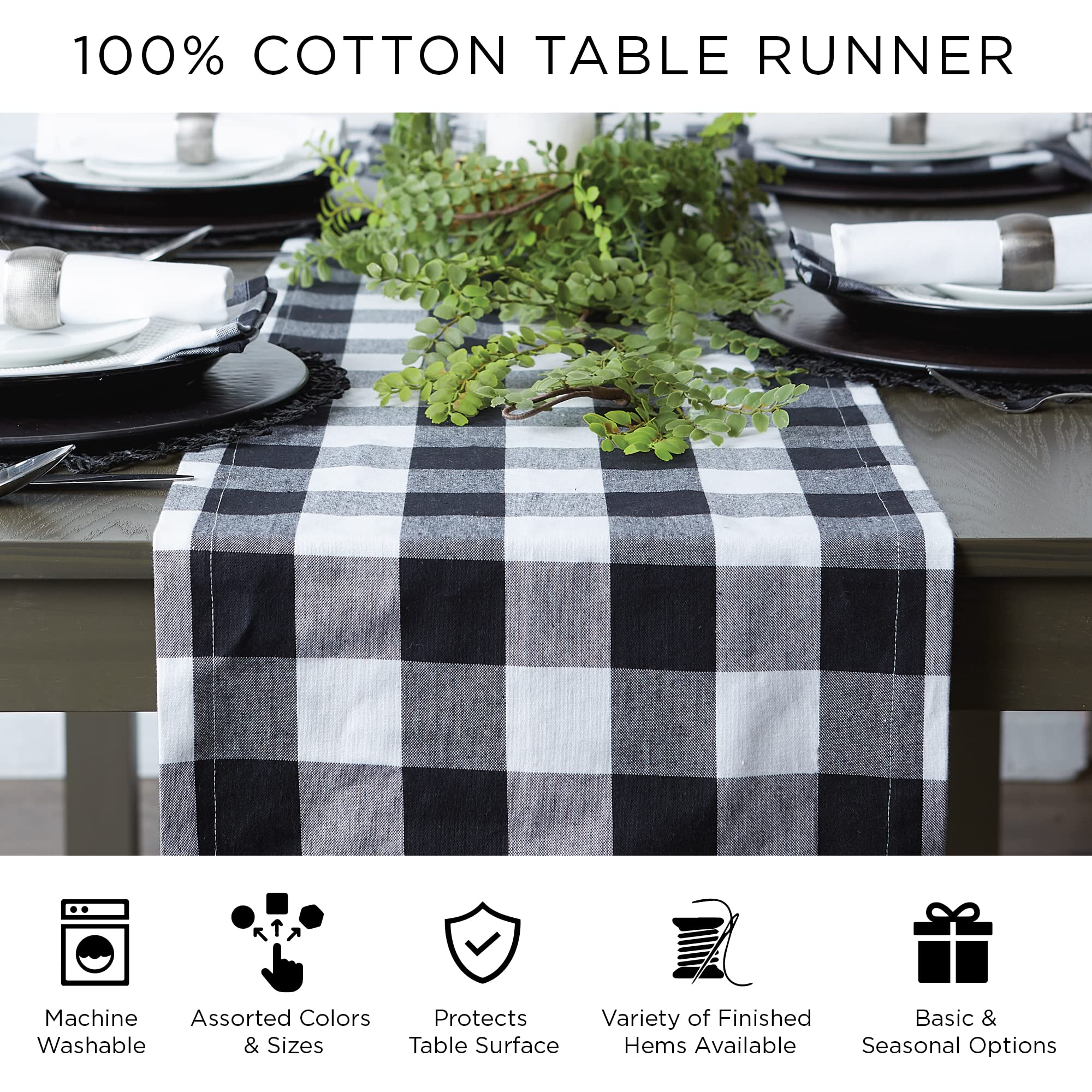 DII Zig Dobby Tabletop Collection, White Cotton Background with Embellished Stripe, Table Runner, 14x72, Black
