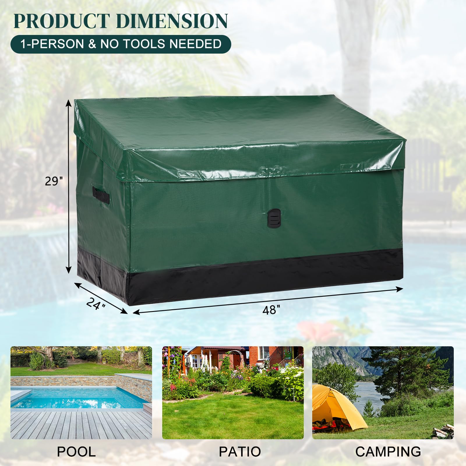 Fiveshow 130 Gallon Waterproof Deck Box, Portable Outdoor PVC Storage Box for All Weather, Perfect for Camping Boat Garden Poolside Yard, Green