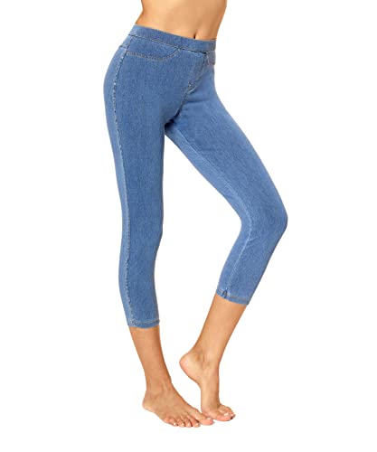 No nonsense womens Classic Denim Capri With Pockets leggings pants, Light Denim, Large US