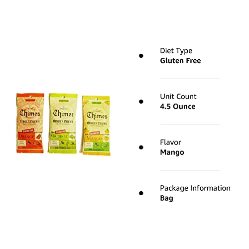 Chimes' Ginger Chews - Variety 3 Pack - Original, Mango, and Orange