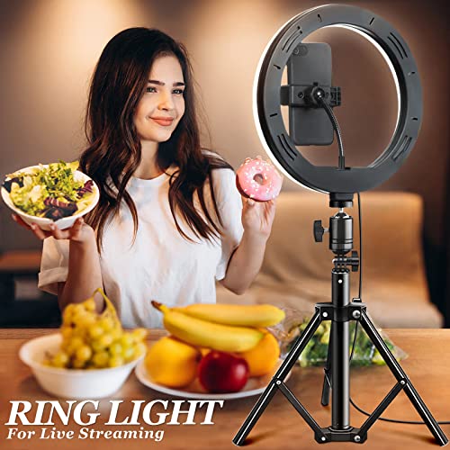 Phone Holder, 10.2" Selfie Ring Light with 65" Adjustable Tripod Stand, Dimmable LED Ring Light Kit for Tiktok/YouTube/Makeup/Photography,Selfie Stick and Ring Light 2 in 1
