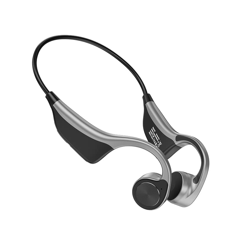 Bone Conduction Headphone Bluetooth Open Ear Wireless Headset 6 Hours Playtime with MP3 Player Built-in 8G Memoryghtweight Earphones for Jogging Running Driving Cycling, Hearing Protection (Grey)