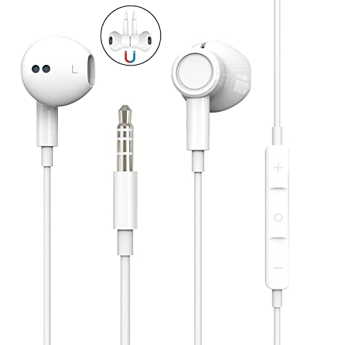 Hi-Res Extra Bass Earbuds Noise Isolating in-Ear Headphones Wired Earbuds with Microphone for iPhone, iPad, MP3, Huawei, Samsung, Lightweight Earphones with Volume Control 3.5mm Jack Headphones