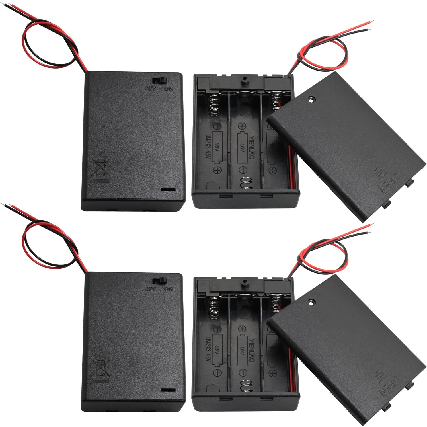 LUORNG 4PCS 4.5V Battery Holder with Switch, 3 AA Battery Holder with Switch and Cover, Battery Holder Case with Wire Leads and ON/Off Switch
