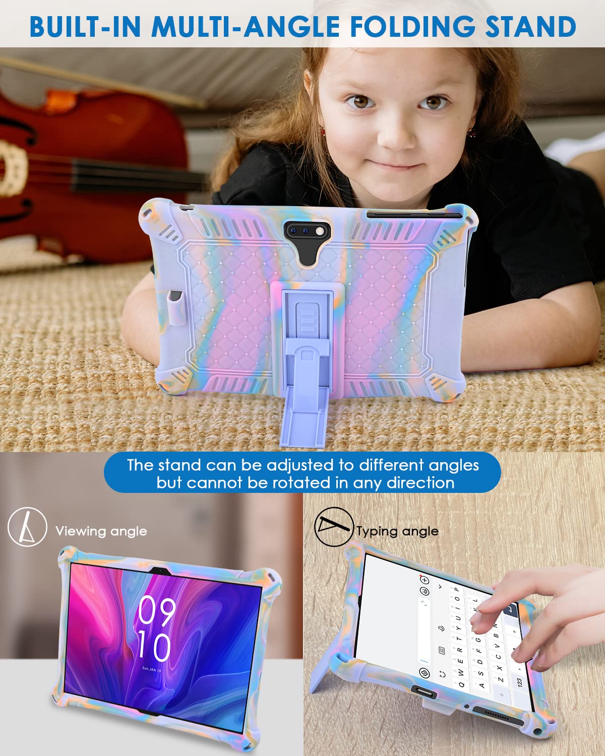 DETUOSI ZZB 10.1 inch Silicone Case with Shoulder Strap & Stylus Pen, Multi-Angle Stand Tablet Case, Soft Lightweight Cover for Winsing MTK 10 inch Tablet, ANTEMPER Touch, Rose Red & Purple