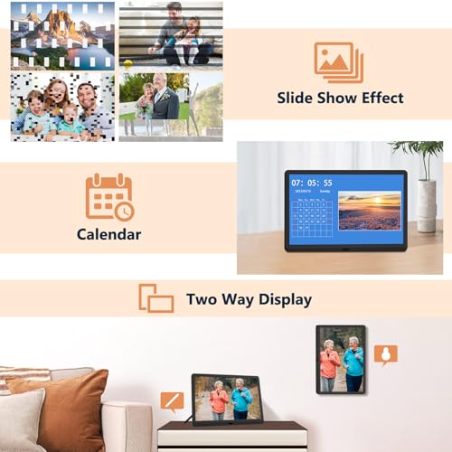 Digital Picture Frame, 10 Inch Digital Photo Frame with Remote Control, 1920x1080 HD IPS Screen, Slideshow, Video, Music, Photo Deletion, Non-WiFi SD Card, Easy to Use for Seniors
