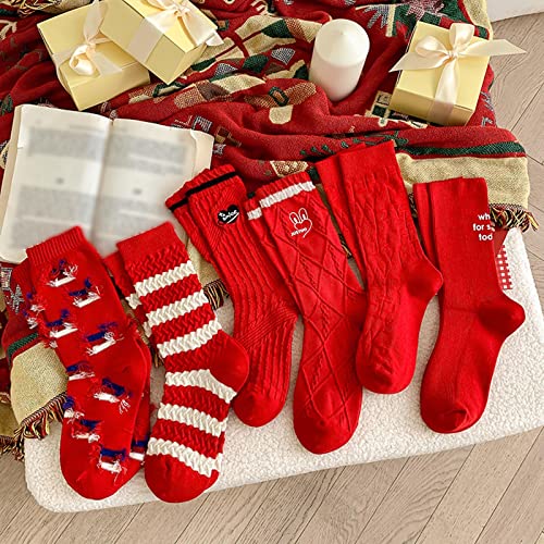 Compression Socks Men Women Autumn And Winter Red Color Matching Thickened Warm Mid Tube Socks Womens Cushion Socks