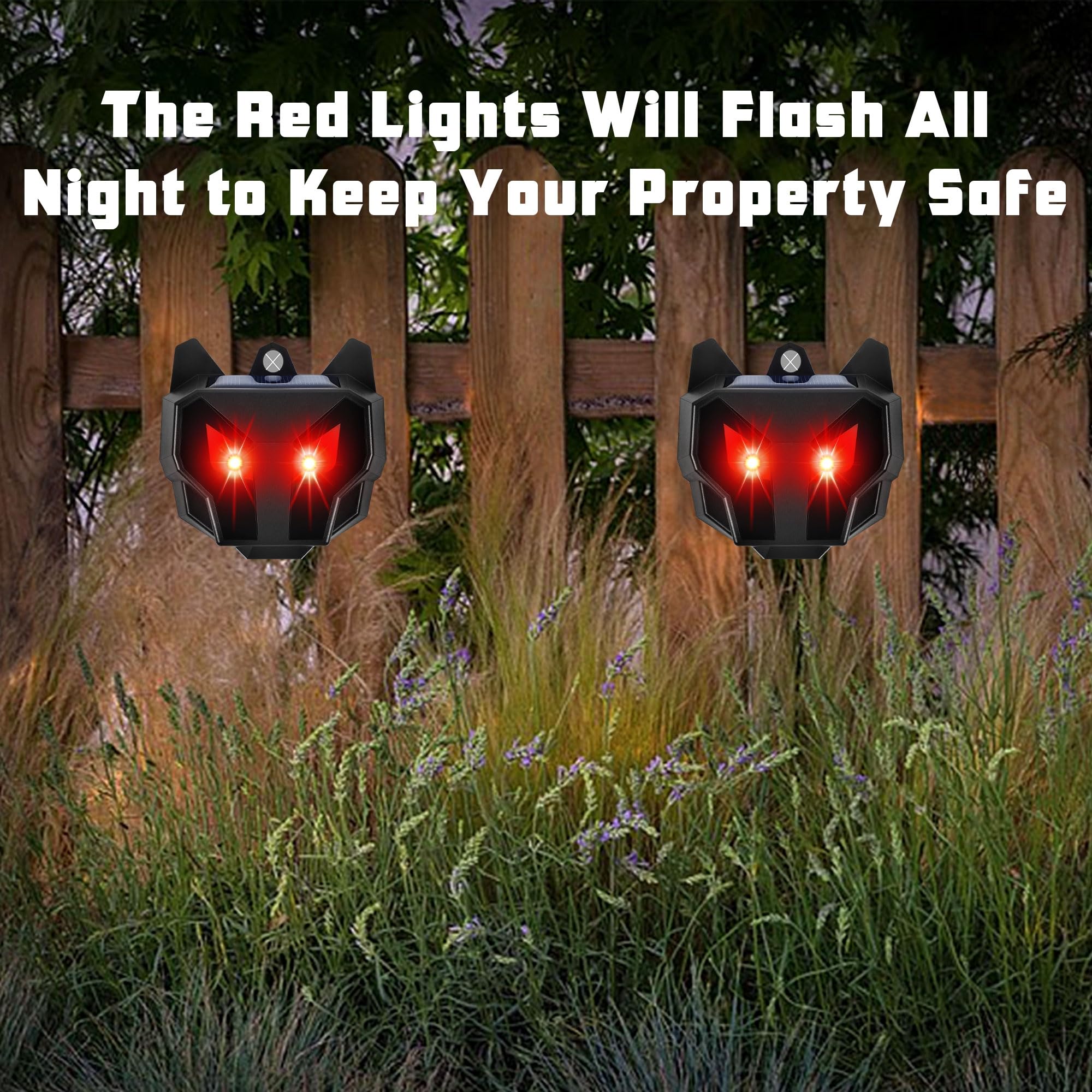 Lulu Home 4 Packs Solar Animal Repeller, Nocturnal Predator Deterrents with Red LED Flashing Lights Drive Away Raccoons, Deer, Skunks, Coyotes, Birds, Foxes from Chicken Coop Yard Farm