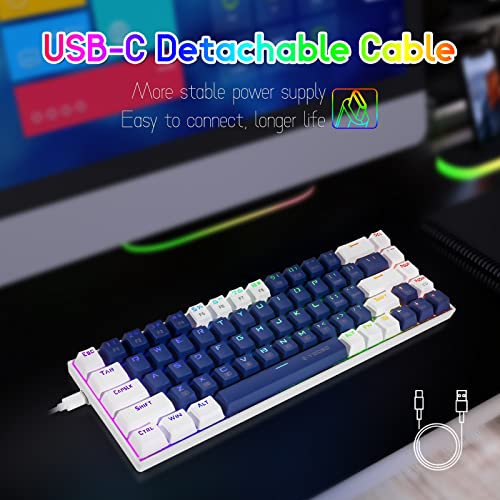 HUO JI 65% RGB Gaming Keyboard, E-YOOSO Z-686 Wired 68 Keys Mechanical Keyboard, Linear Red Switches, Pro Software Supported, Detachable USB-C Cable, Separate Arrow Keys - Blue/White