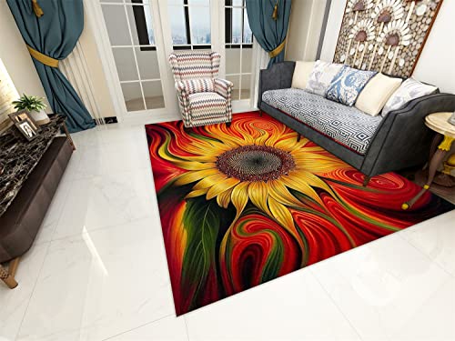HONGXIU Sunflower Area Rug, 6x8ft,Yellow Sunflower Rug, 3D High-Definition Printing Stereoscopic Rug, Suitable for Living Room Bedroom Kitchen Modern Home Decoration Non-Slip Washable