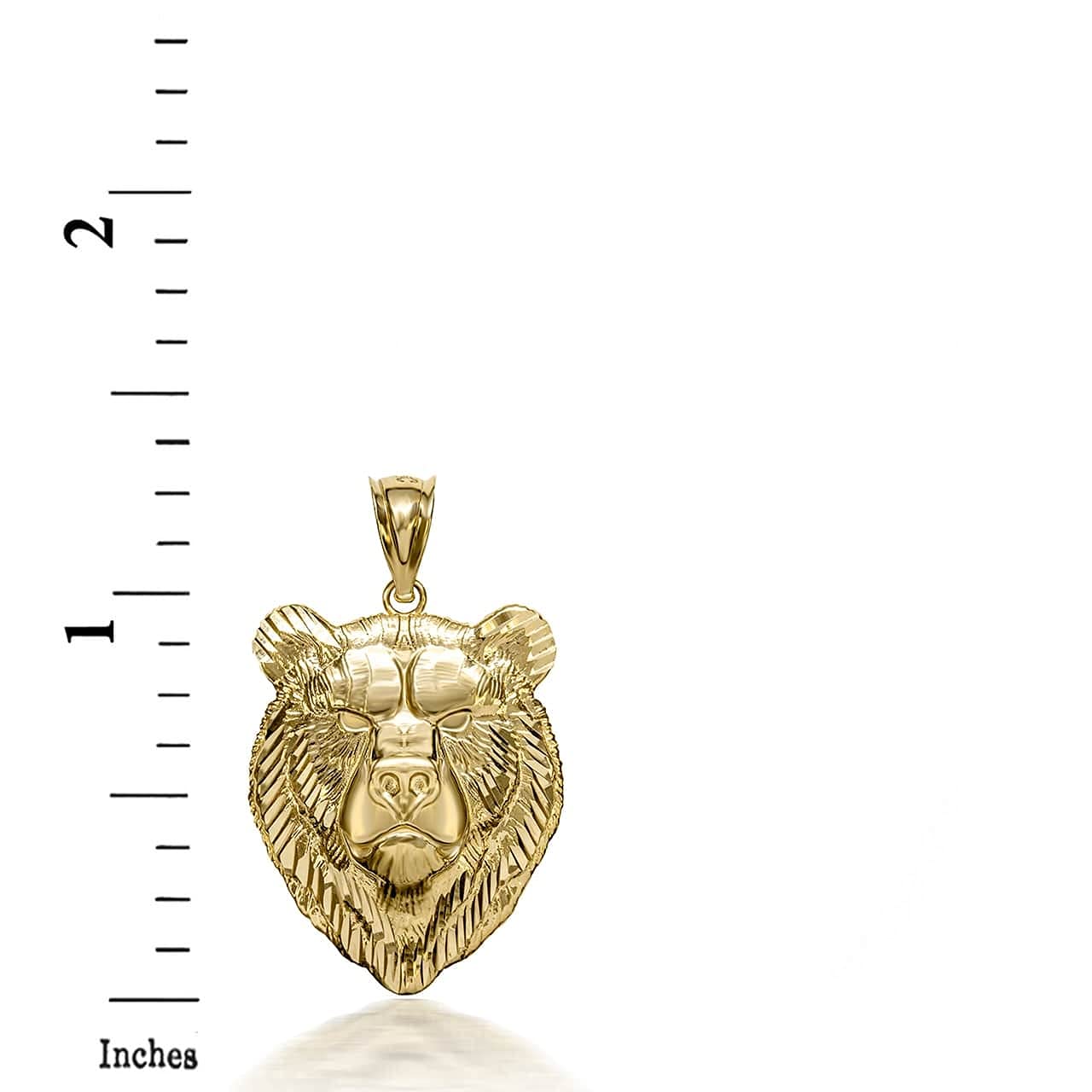 Certified 10K Yellow Gold Wild Viking Grizzly Bear Head Pendant Necklace (16")