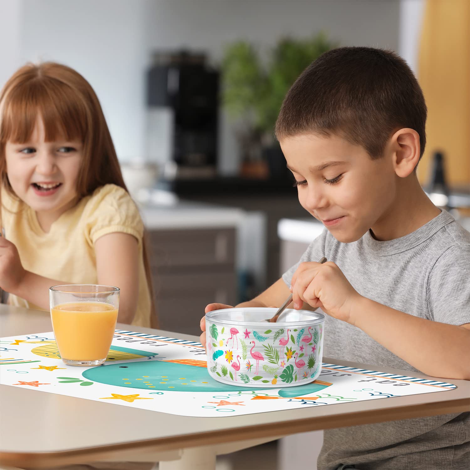 Counterart Flamingos Double Wall Insulated Unbreakable Plastic Travel Bowl with Lid Holds 22 Fluid Ounces BPA Free Microwave Safe Dishwasher Safe