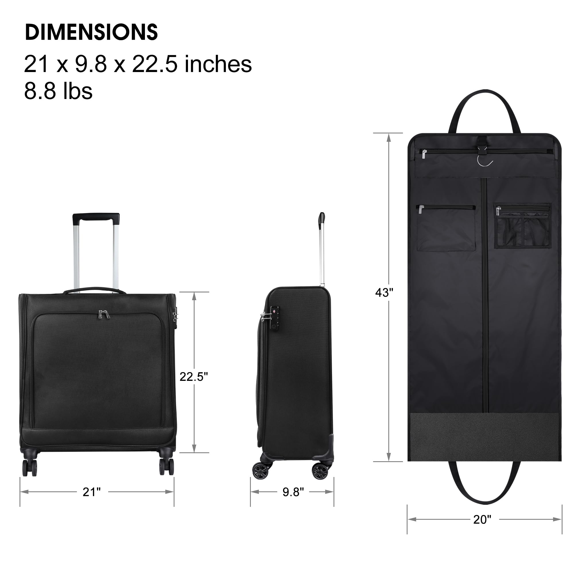 Bukere Rolling Garment Bags with Wheels for Travel, Wheeled Garment Luggage Bag with TSA Locks for Men and Women, 4 Spinner Wheels, Separate Suit Compartment, Checked-Large 26-Inch Suitcase