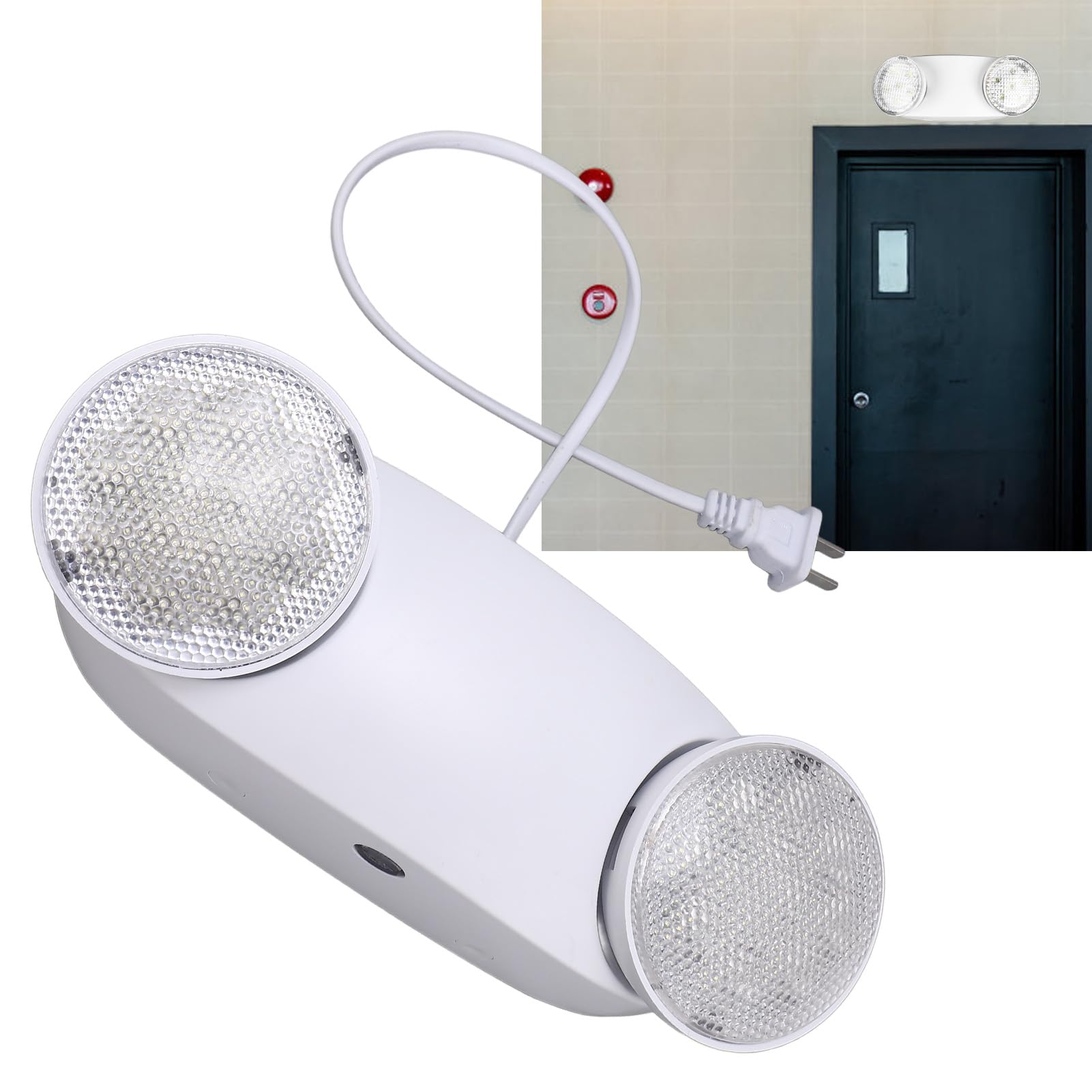 Dussdote LED Emergency Light, Two Head Adjustable Commercial Emergency Lighting Fixtures with Battery Backup US Plug 85‑265V