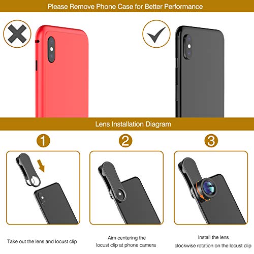 Phone Camera Lens,Upgraded 3 in 1 Phone Lens kit-198° Fisheye Lens + Macro Lens + 120° Wide Angle Lens,Clip on Cell Phone Lens Kit Compatible with iPhone Samsung Android Smartphones