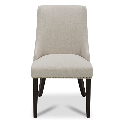 CHITA Farmhouse Dining Chairs with Nailhead Trim, Fabric High Back upholstered Chairs, Dining Room Chairs Set of 2,Linen