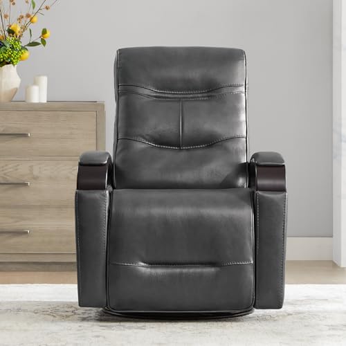 CHITA Genuine Leather Power Swivel Glider Rocker Recline,USB Charge Power Headrest Wooden Contrast Armrest Double Layer Backrest Recliner Chair Sofa for Living Room and Nursery(Grey)