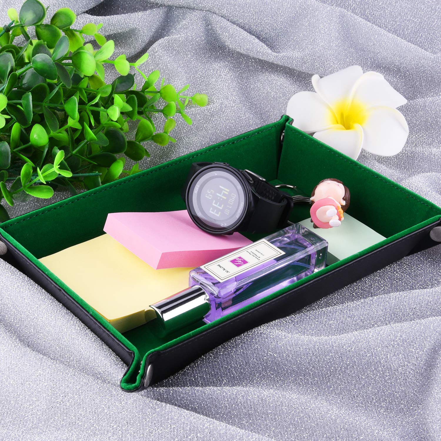 SIQUK Double Sided Dice Tray Folding Rectangle PU Leather and Dark Green Velvet Dice Holder