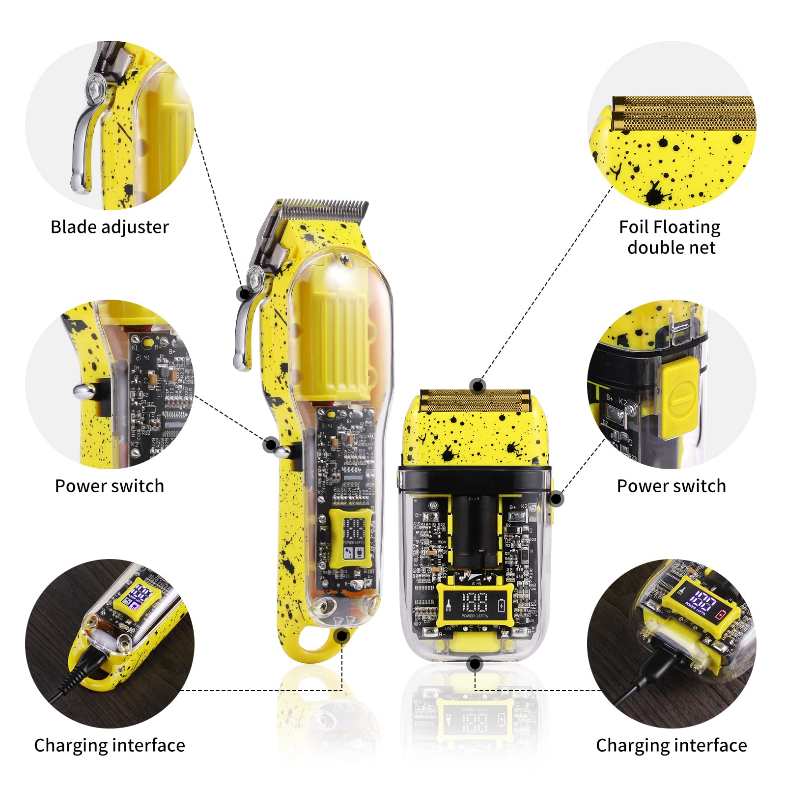 LOREAD Cordless Hair Clippers for Men and Shaver, Professional Electric Clippers, Rechargeable Barber Clippers Reciprocating Razor Shaver Set Transparent Hair Trimmer