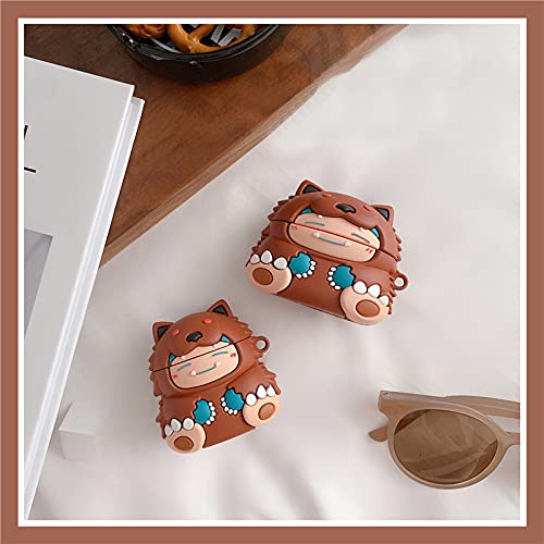 Husky-Cat Superhero Earphone Case Soft Rubber Silicone Wireless Charging Cover Protective Skin for AirPods Pro,Lovey Animal Character Surface Headphone Case (Bear)