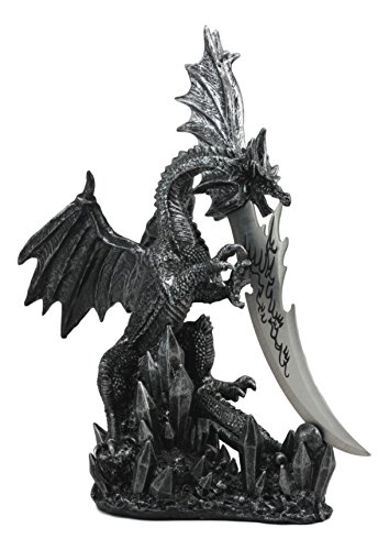 Ebros 13"Tall Large Dreamwork Fantasy Bahamut Elder Dragon Statue With Fire Dagger Blunt Knife As Letter Opener Or Decorative Dagger