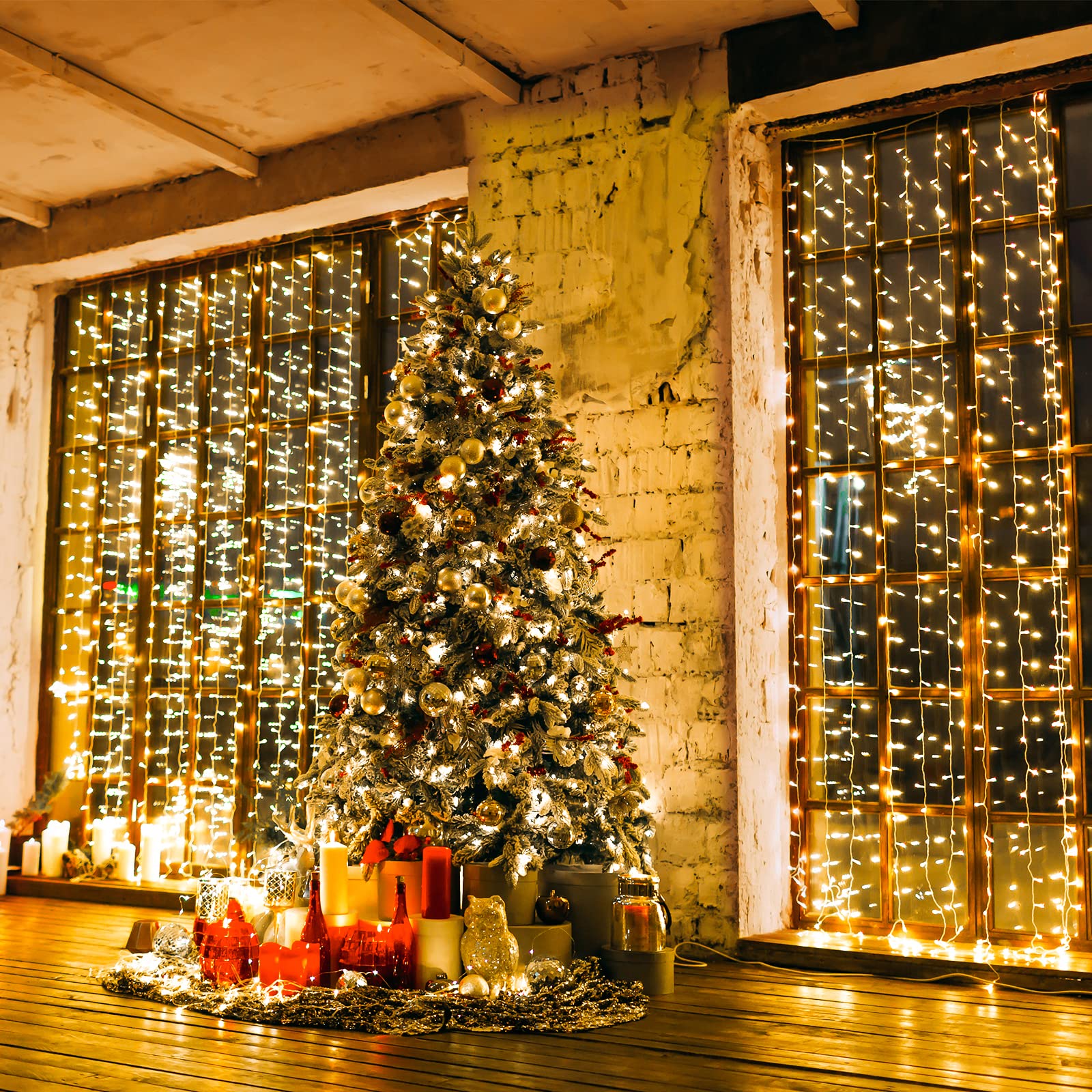 Twinkle Star 300 LED Window Curtain String Light for Christmas Wedding Party Home Garden Bedroom Outdoor Indoor Wall Decorations (Warm White)