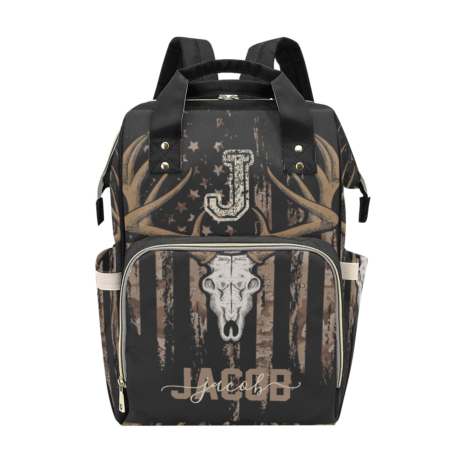 FELIZSTORE Custom Diaper Bag Backpack - Camo Flag Deer Brown Baby Girl Diaper Bag Backpack for Dad Boy Men with Name
