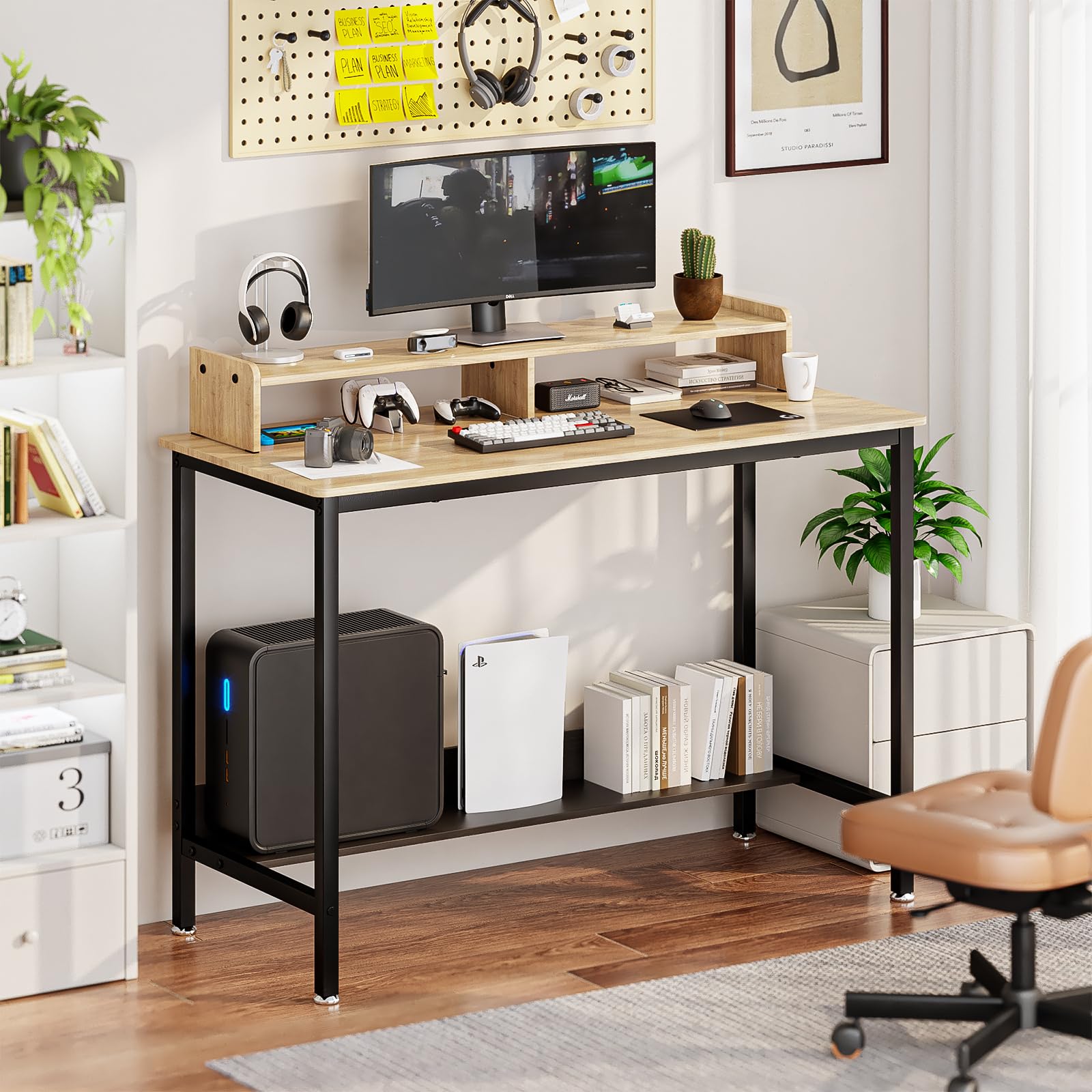GZSHIYITECH 45" Home Office Desk with Monitor Stand, Can Place 2 Monitors, Can be Used as a Game Desk or Computer Desk ,Modern Design Corner Desk (Ash)