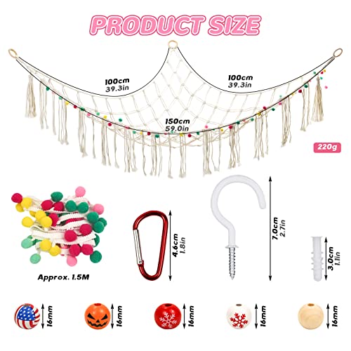 Stuffed Animal Nets, 59 Inches Hanging Stuffed Animal Netting Storage Large Wall Corner Stuffed Animal Hammock Organizer Ceiling Net DIY Beads for Kids Toy Display Bedroom Nursery (59 Inches, White)