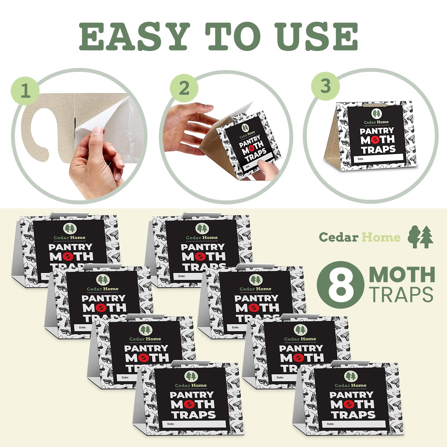 Cedar Hyde Pantry Moth Traps 8-Pack with Pheromones | Long Lasting, Safe, Non-Toxic & No Insecticides | Sticky Glue Pheromone Trap for Kitchen Pantry Moths | U.S.A. Seller