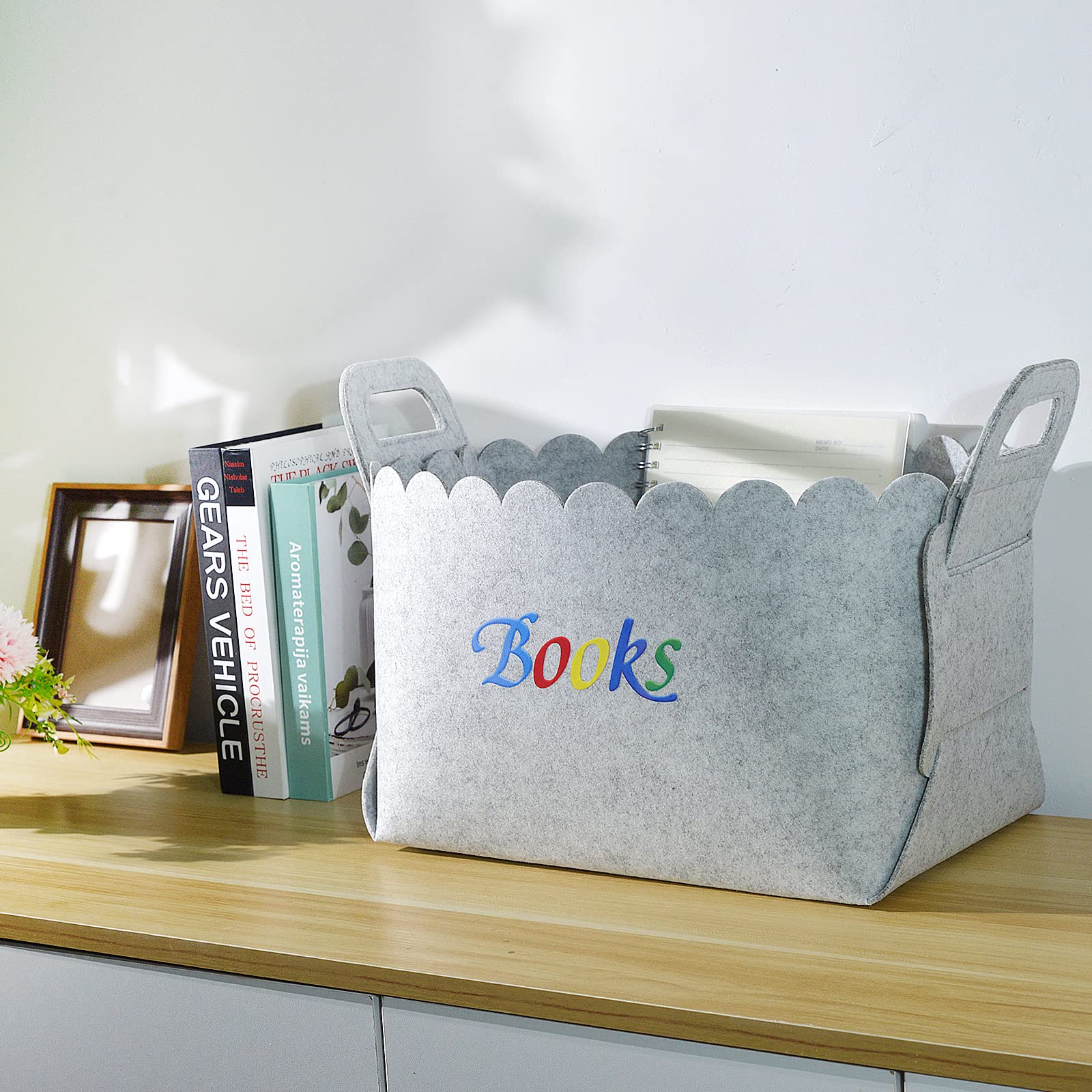 DOSTATNI Felt Storage Basket Felt Storage Bins Baby Book Basket for Storage Books Nursery Living Room Bathroom Office Clothes