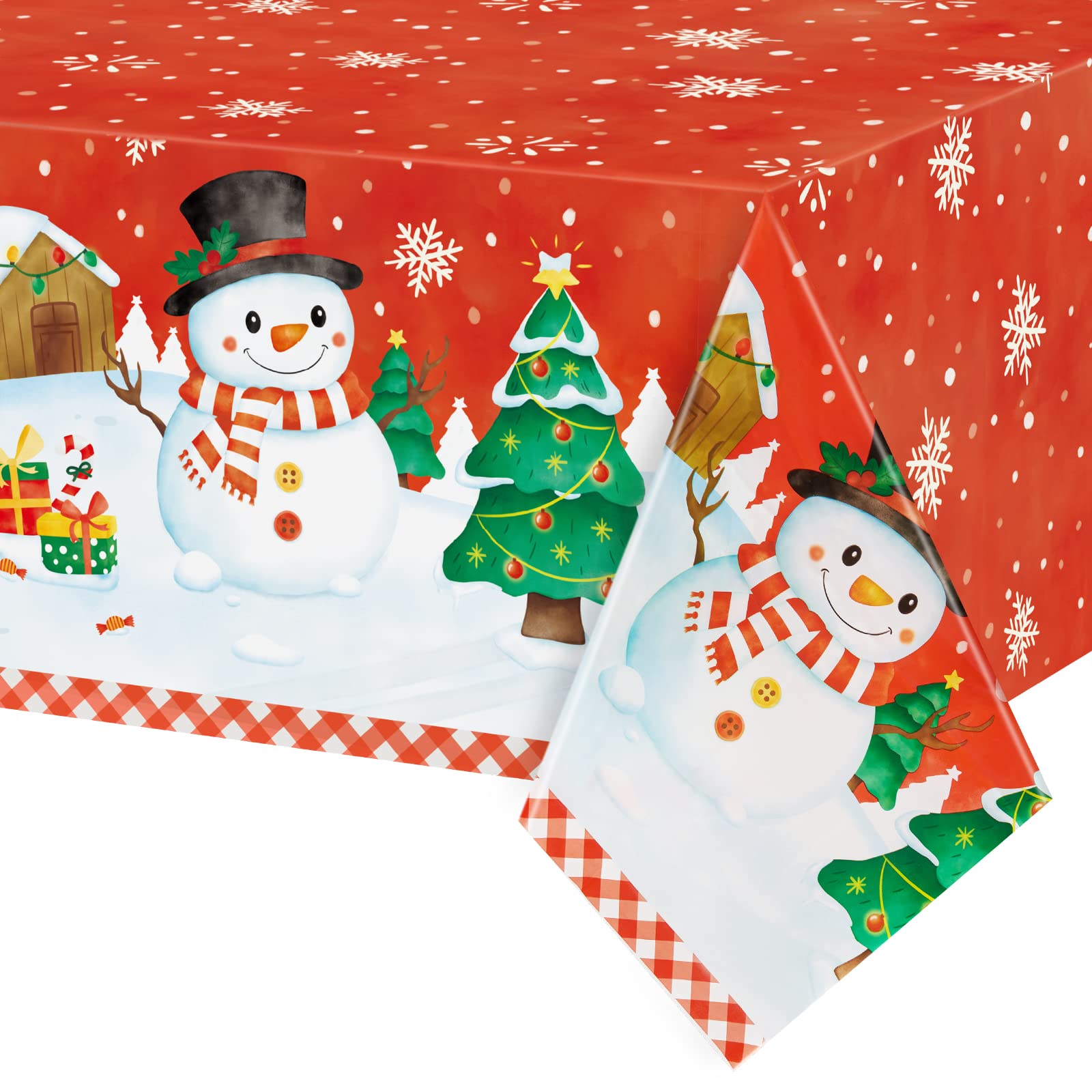 Christmas Tablecloths Plastic - 1 Pack 54" x 108" Disposable Plastic Christmas Table Cloth Rectangle Table Christmas Table Cover Xmas Holiday Family Dinner Birthday Home Kitchen Outdoor Indoor