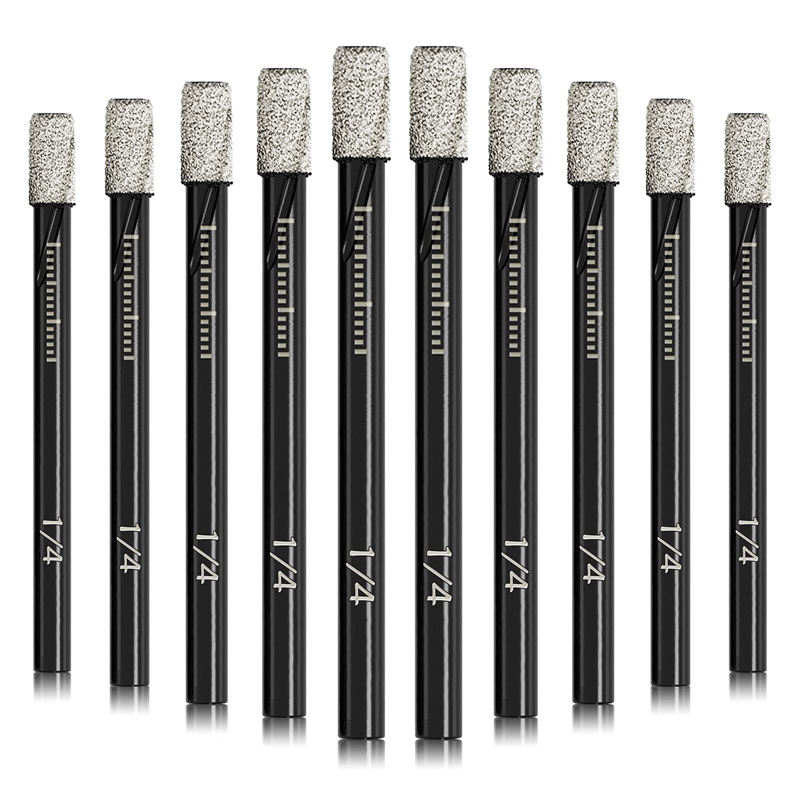 DKIBBITH 10 Pack 1/4'' Dry Diamond Drill Bits Set for Granite Ceramic Marble Tile Stone Glass Hard Materials, Integrated Coolant for Fast Dry Drilling Smooth Holes, with 6mm Round Shank, Storage Case
