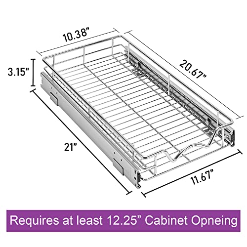 HOLD N' STORAGE Pull Out Cabinet Organizer, Heavy Duty-with Lifetime Limited Warranty -11βW x 21βD - Requires At Least a 12-1/4β Cabinet Opening, Steel Metal cabinet drawers slide out, Chrome Finish