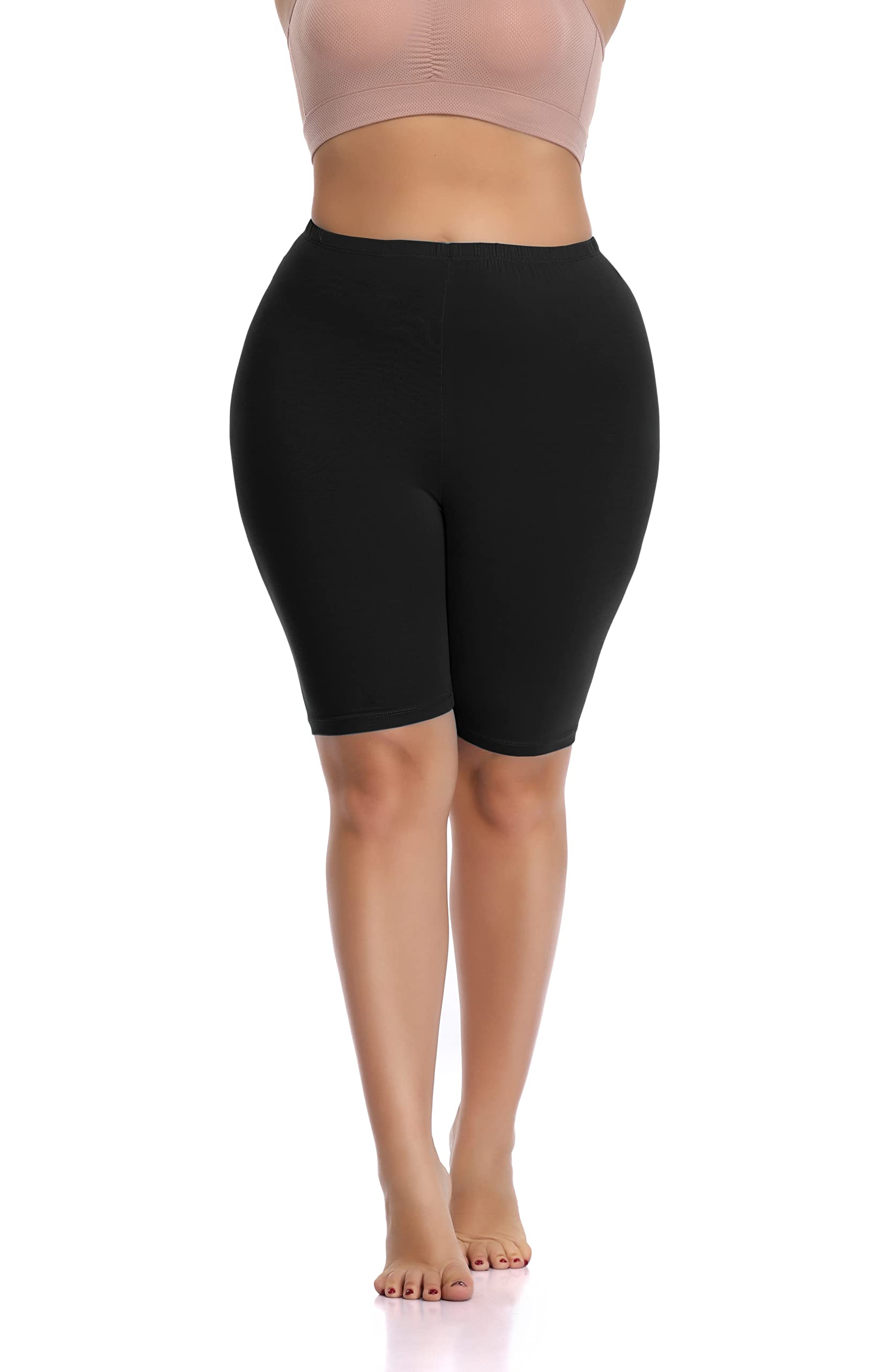 Crystal Dew Women's Workout Leggings Plus Size Middle Shorts Stretchy Yoga Sport Pants for Ladies