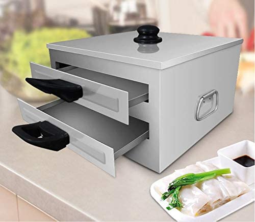 E-KEYWAY Top Open Chinese Rice Noodle Roll Food Steamer with Extra Tray Stainless Steel Square Tier/Layer Cooking Cuisine Guangdong Recipes Cookware (Tier-O2-L)