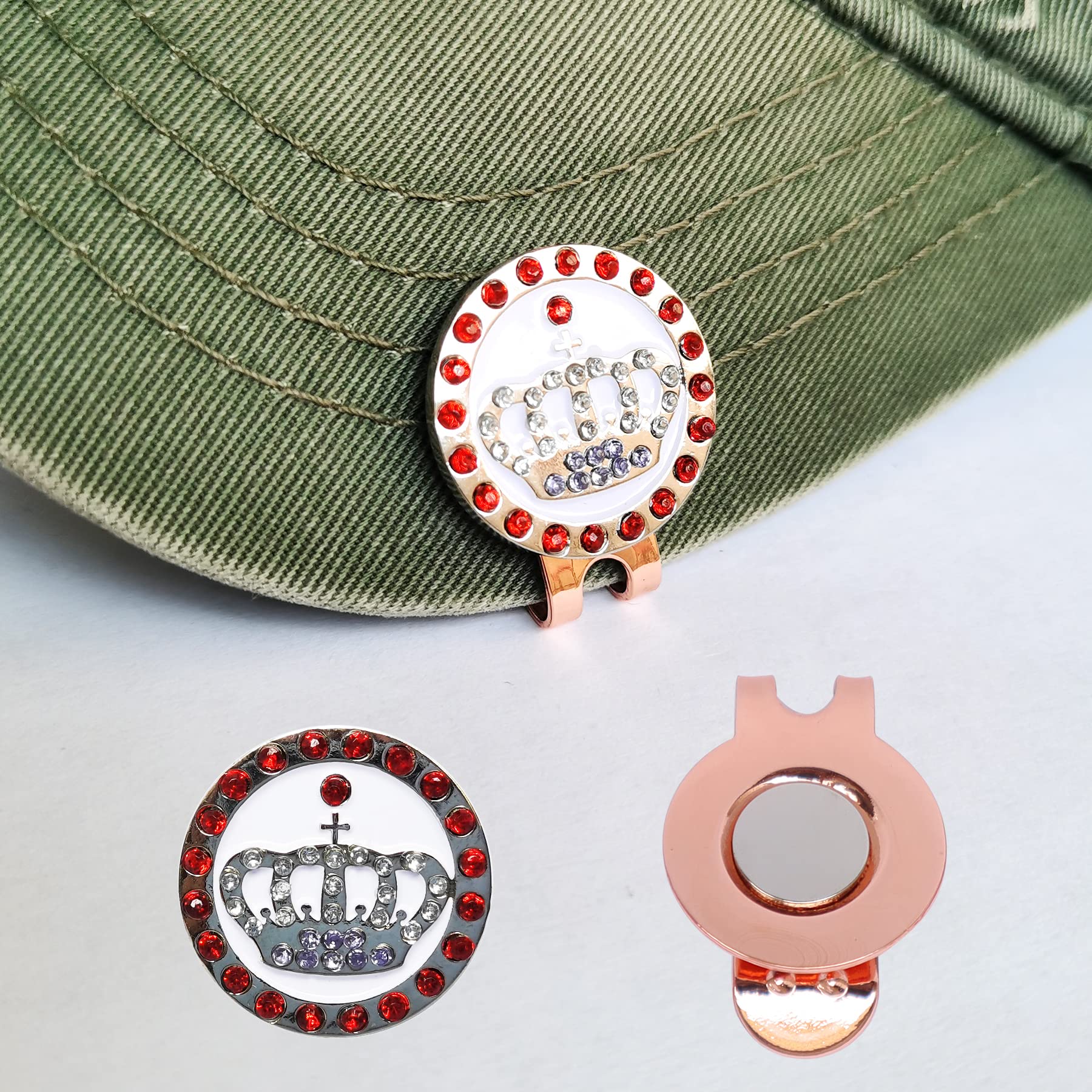 Crystal Golf Ball Marker Magnetic Hat Clip Set Golf Bag Accessories Gift for Women Golfer (C225_Crown)