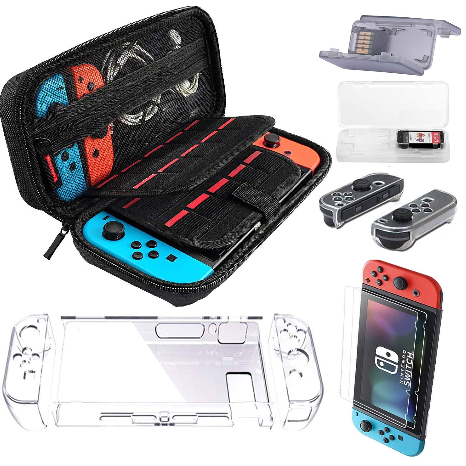 Carrying Case for Nintendo Switch with 2 Pack Screen Protector, 2 Pack Game Card Holder,Protective Hard Portable Travel Carry Case for 20 Game Cartridges and Other Nintendo Switch Console Accessories
