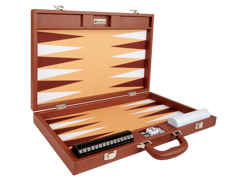 Silverman & Co. 19-inch Premium Backgammon Set - Desert Brown Board