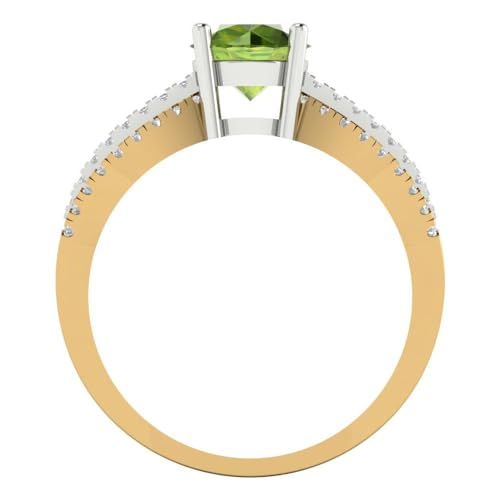 Clara Pucci 1.35 ct Round Cut Solitaire W/Accent Natural Peridot Art Deco Bridal Wedding Statement ring 18K yellow & White Gold Size 8