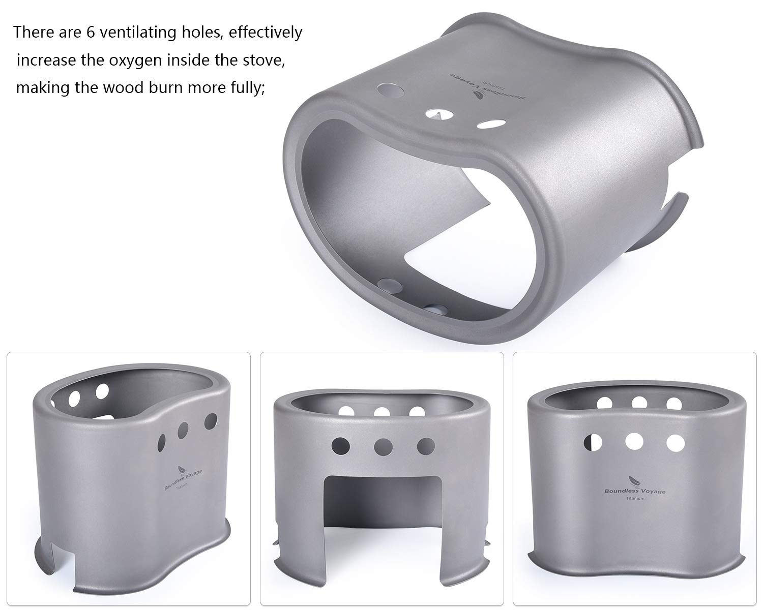 Boundless Voyage 2 in 1 Titanium Canteen Cup Wood Stove Set with Folding Handle and Hanging Ring Portable for Outdoor Hiking Camping Traveling A-Ti2005C