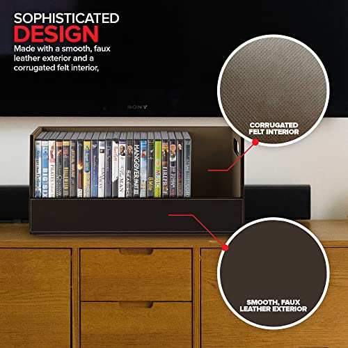 Stock Your Home DVD Storage Box, Movie Shelf Organizer for Blu-Ray, Video Game Cases, CDs, VHS Tape Display Stand, Disc Holder Can Store Up to 28 DVDs, Faux Leather (Brown)