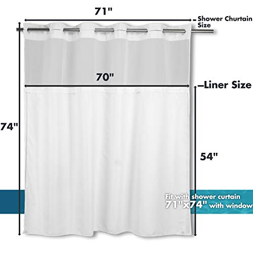 River Dream Snap in Fabric Shower Curtain Liner Replacement - 70W x 54H, White, with Magnets-Detachable Liner…
