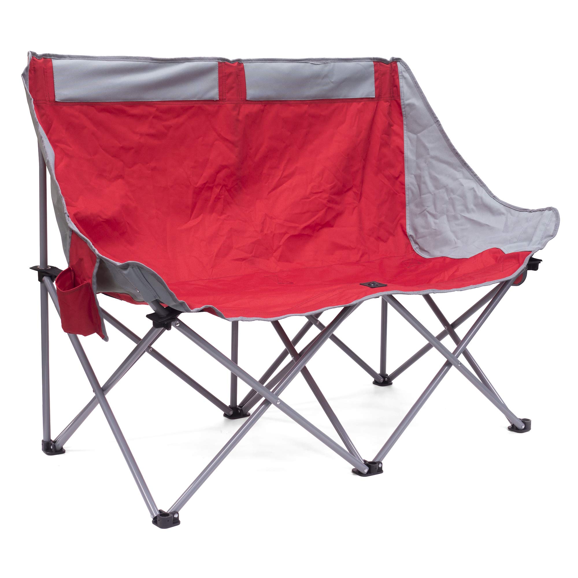 Creative Outdoor Folding Camping 2-Person Moon Bench Chair with Side Storage Pocket, Red