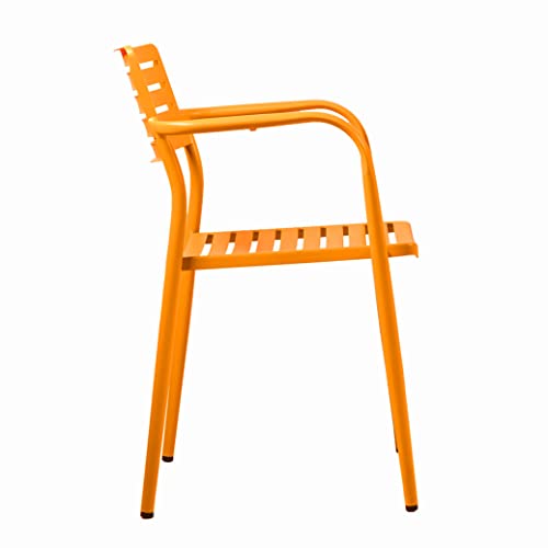 GWAREZ Outdoor Bistro Metal Arm Chair Stackable Garden Dining Chair for Patio Backyard Lawn, Set of 2, Bright Orangeā¦
