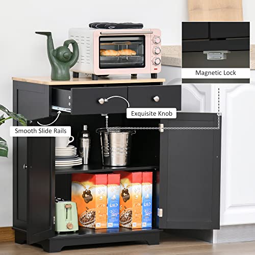 HOMCOM Double Door Sideboard Buffet Cabinet, Kitchen Cabinet, Coffee Bar Cabinet with 2 Drawers, Adjustable Shelf for Living Room and Hallway, Black