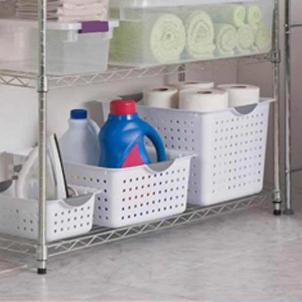 IFFANY Large Deep Durable Ultra Plastic Storage Basket Tote, White (6 Pack), IFFANY+97