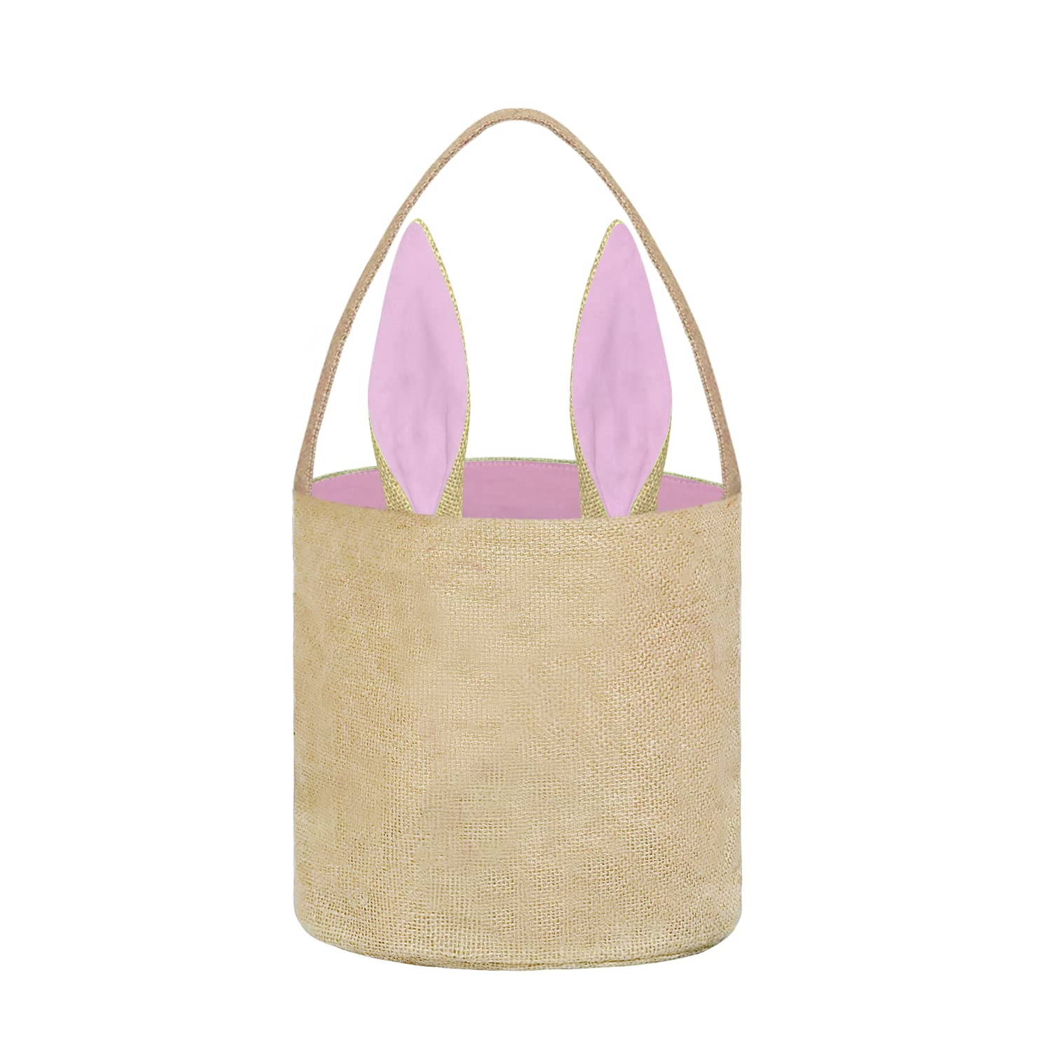 Doxrmuru Easter Bunny Basket Egg Bags for Kids Candy Egg Basket Rabbit Print Buckets with Fluffy Tail Gifts Bags (Pink)